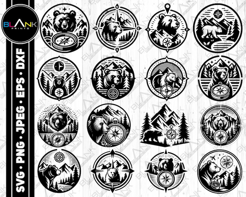 Bear Compass SVG Bundle, Mountain Adventure Clipart (digital Download ...