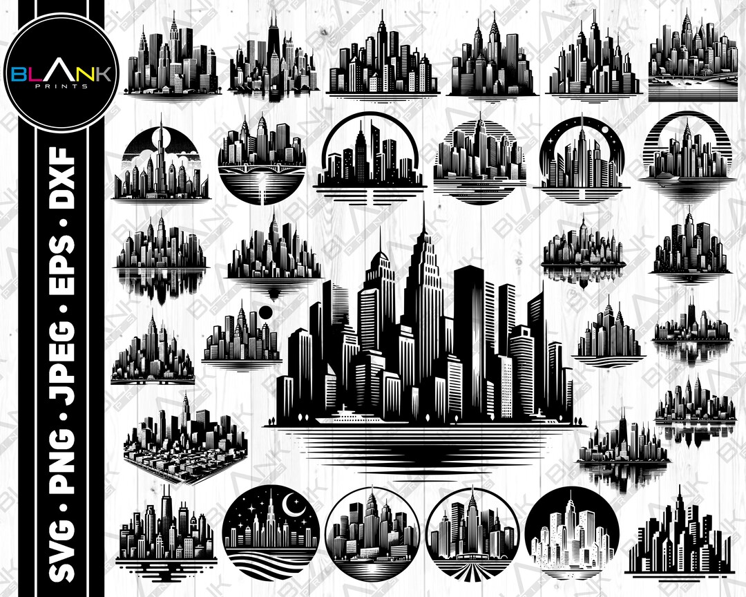 City Skyline Silhouette Bundle, Vector (svg, Png, Jpg, Eps, Dxf ...