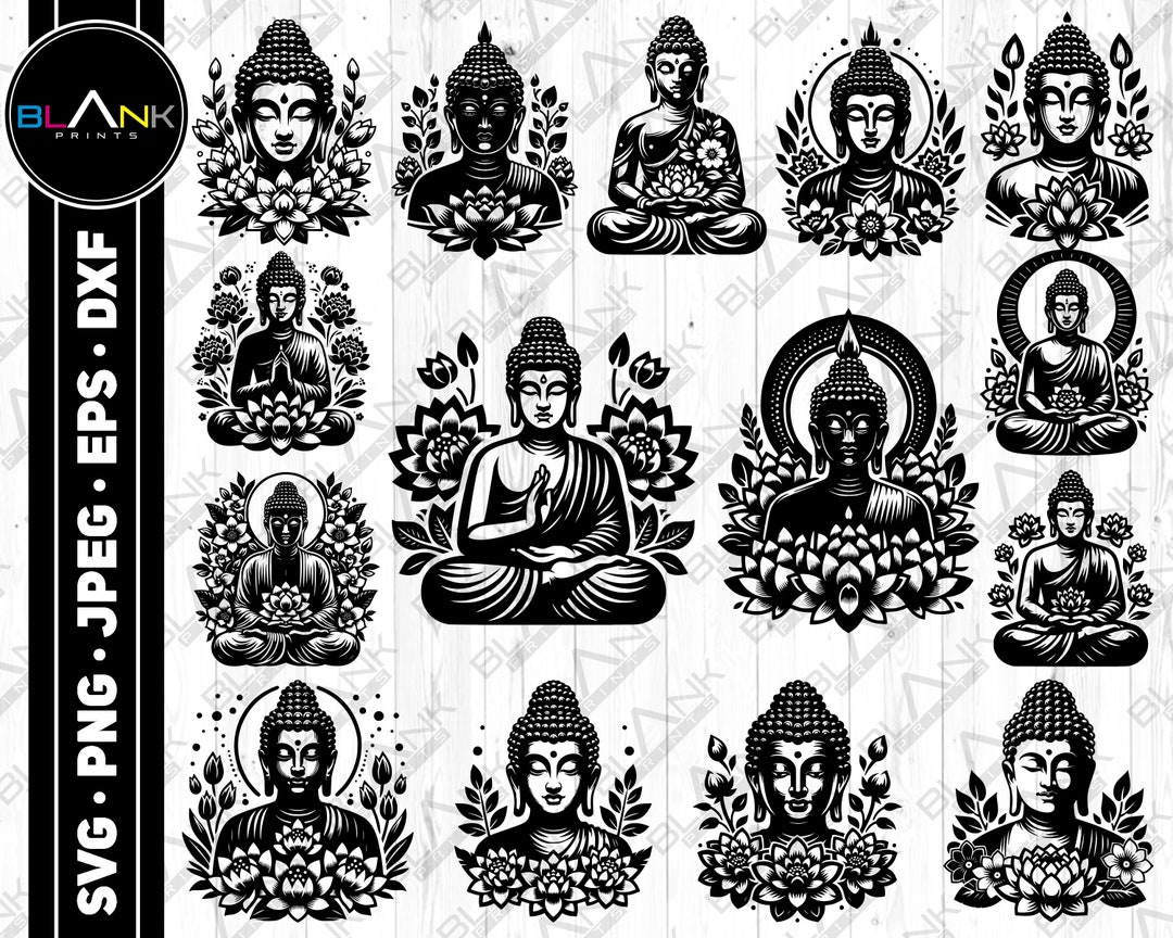 Buddha With Flowers Vector Bundle (svg, Png, Jpg, Eps, Dxf) Digital ...