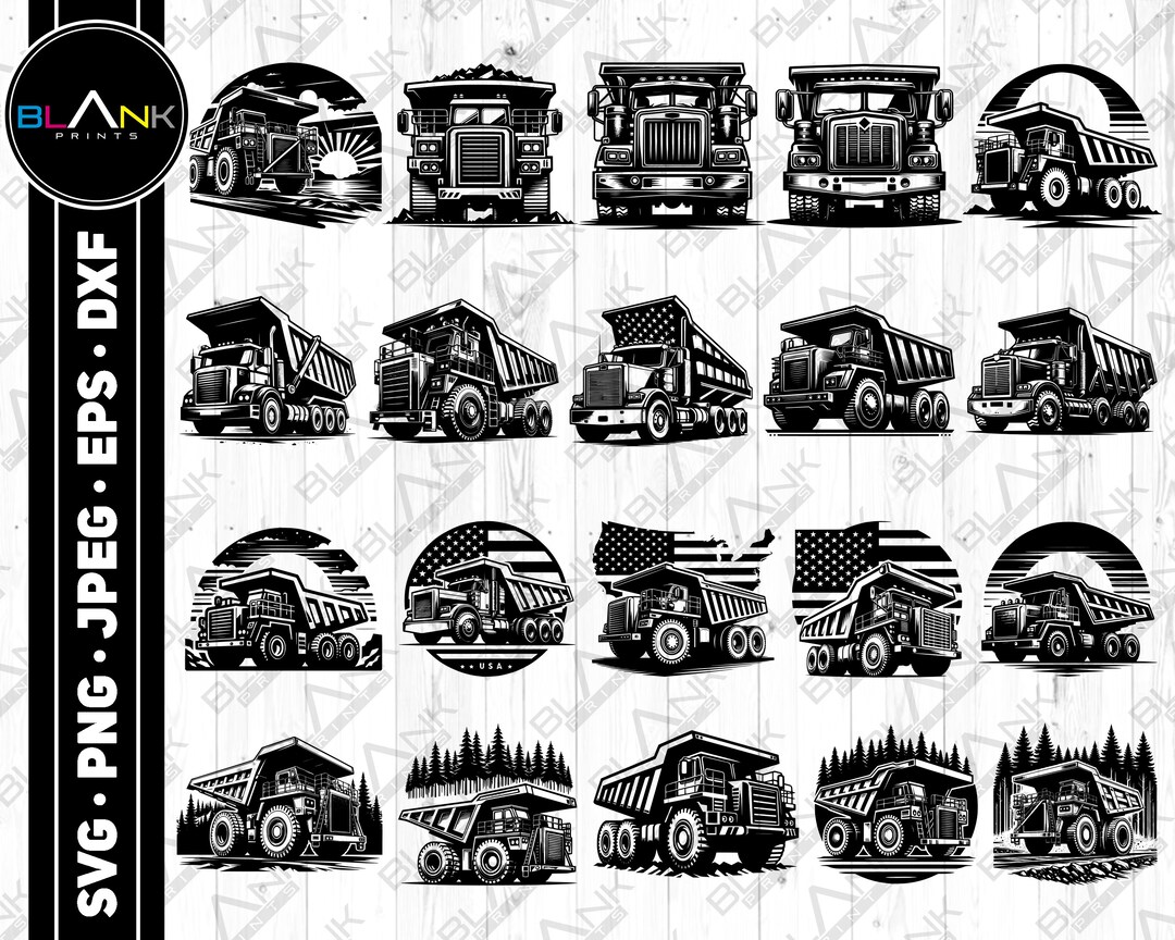 Quarry Truck Bundle Svg Png Jpeg Eps Dxf Bundle Silhouette Clipart Cricut Vector Commercial Use ...