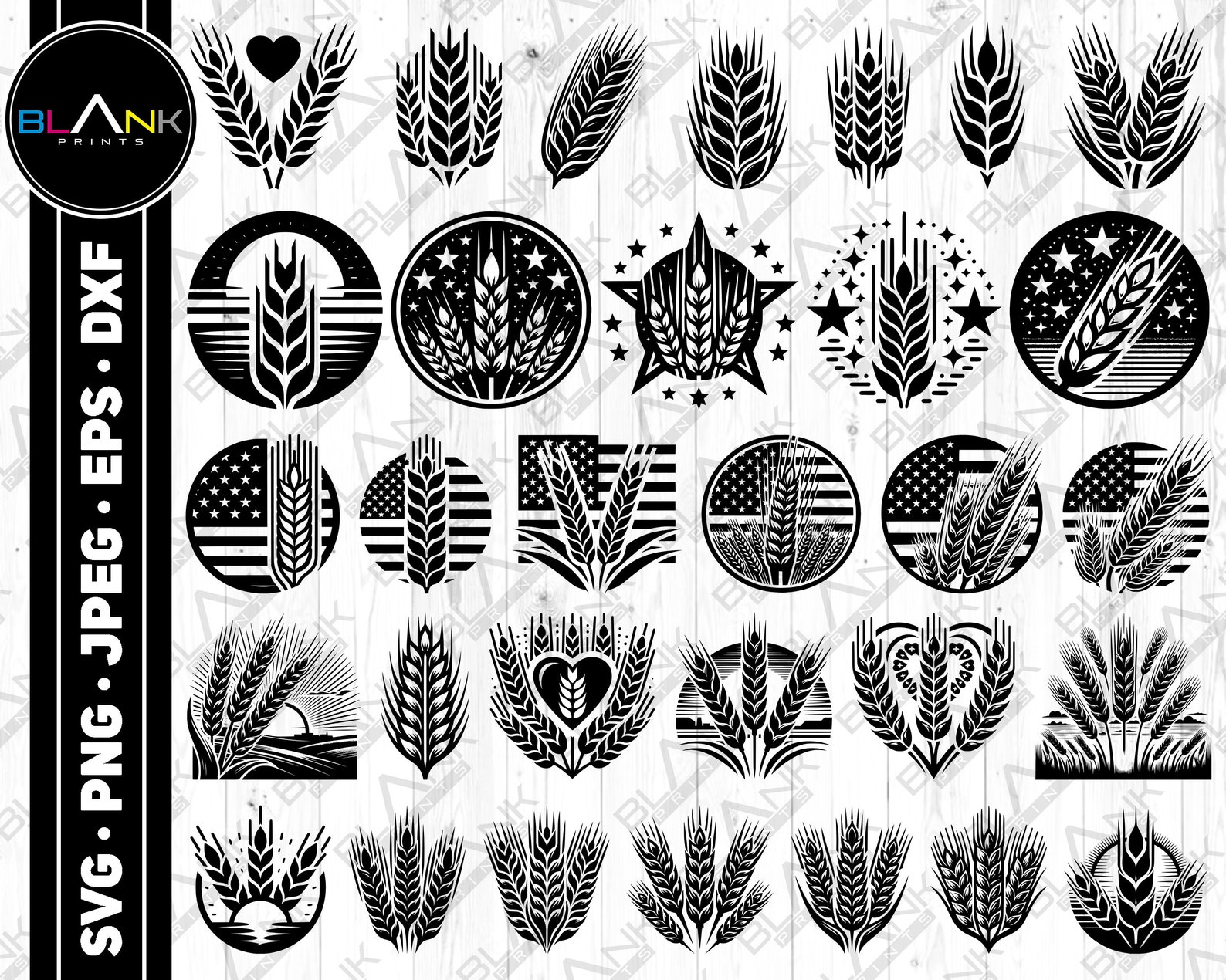Wheat Grains Bundle Svg Png Jpeg Eps Dxf Bundle Silhouette Clipart ...