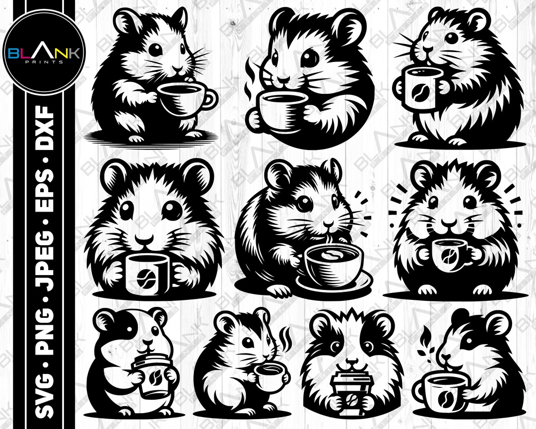 Hamster Drinking Coffee Bundle Svg Png Jpeg Eps Dxf Bundle Silhouette ...