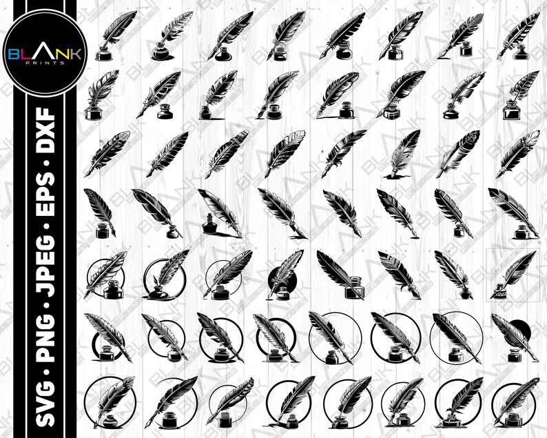 Quill Pen Clipart Bundle (svg, Png, Jpg, Eps, Dxf) (digital Download ...