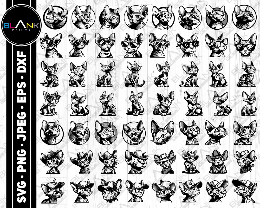 Sphynx Cat Vector Bundle (svg, Png, Eps, Dxf), Commercial Use (digital ...