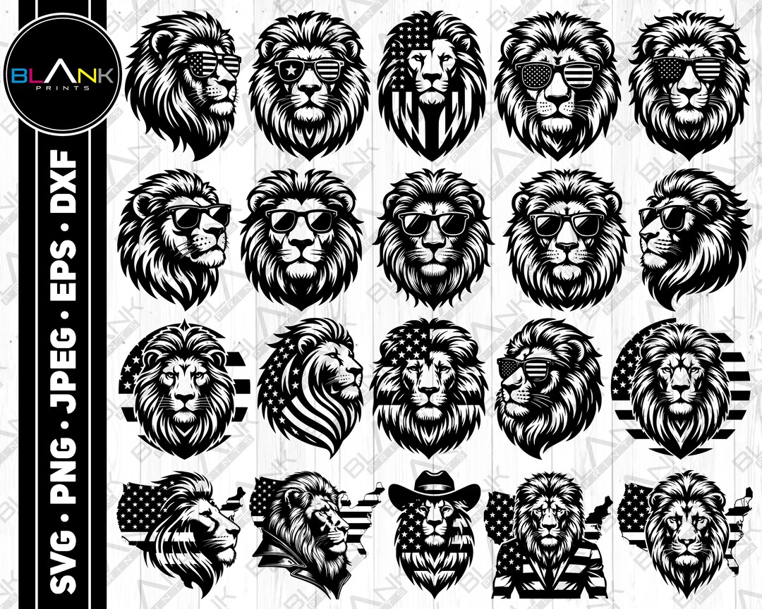 Lion With Sunglasses SVG Bundle, USA Flag, Map (digital Download) - Etsy