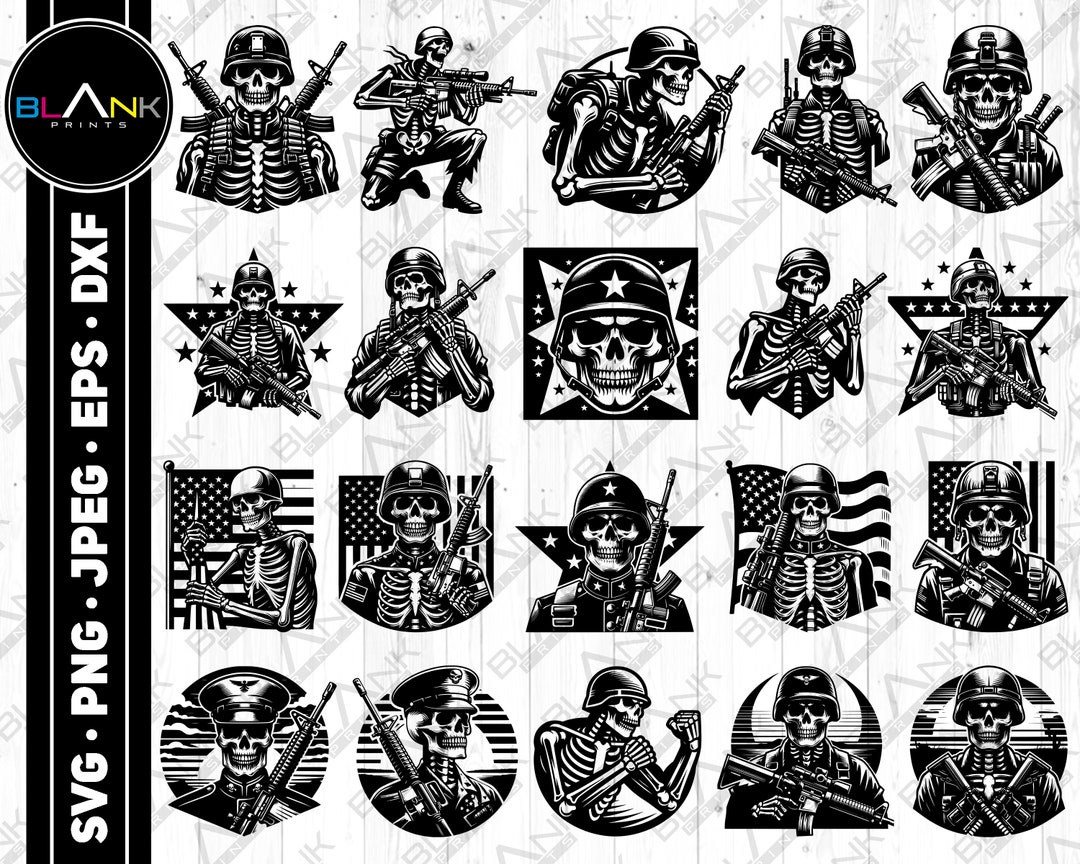 Skeleton Marines Bundle Svg Png Jpeg Eps Dxf Bundle Silhouette Clipart ...