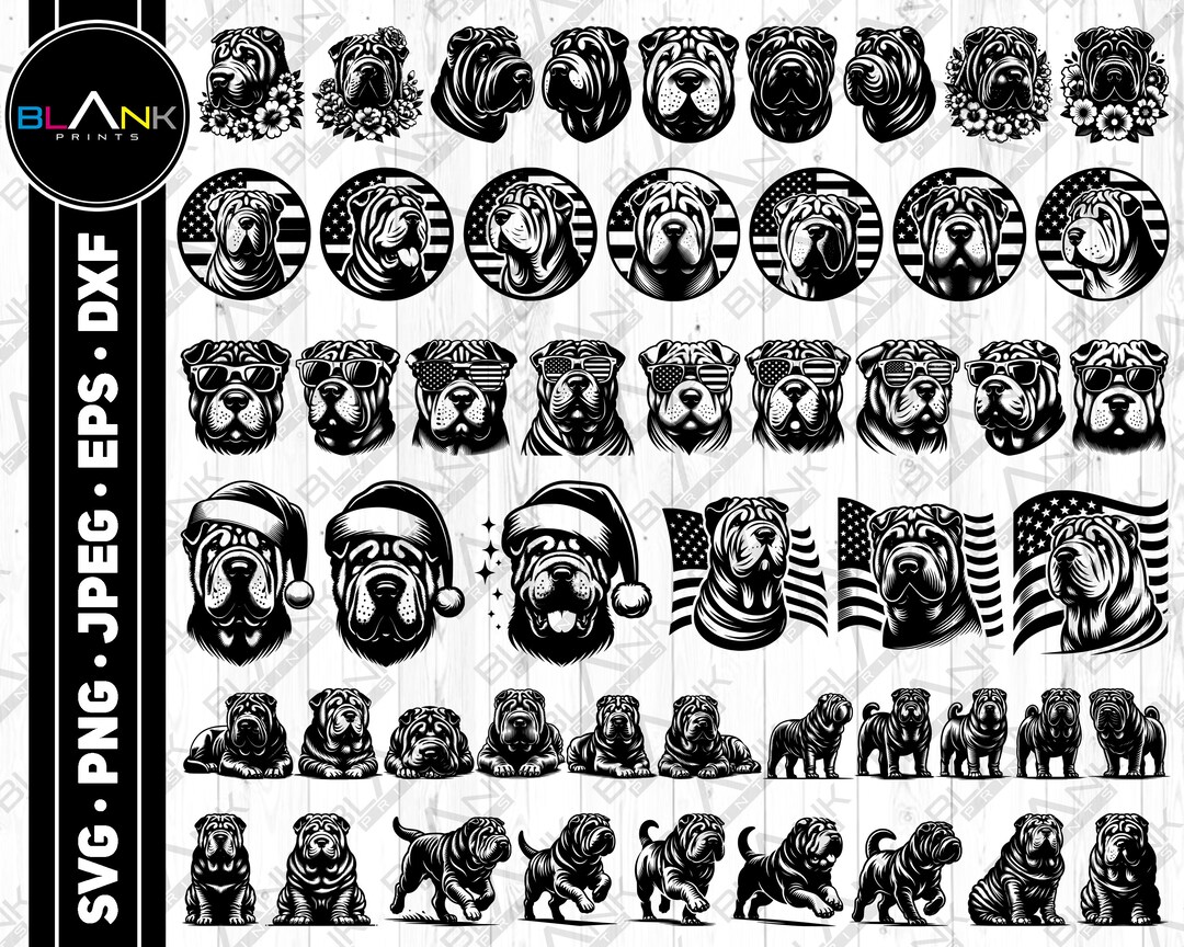 Shar Pei Bundle Svg Png Jpeg Eps Dxf Bundle Silhouette Cricut ...