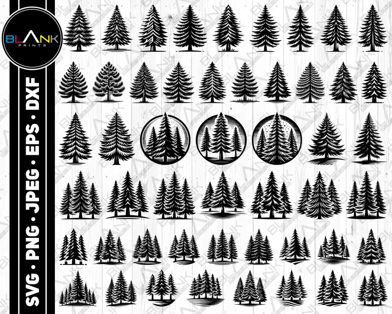 Pine Tree Bundle Svg Png Jpeg Eps Dxf Bundle Silhouette Clipart Cricut ...