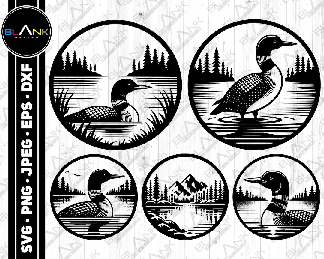 Loon Lake Bird Bundle Svg Png Jpeg Eps Dxf Engrave Silhouette Clipart ...