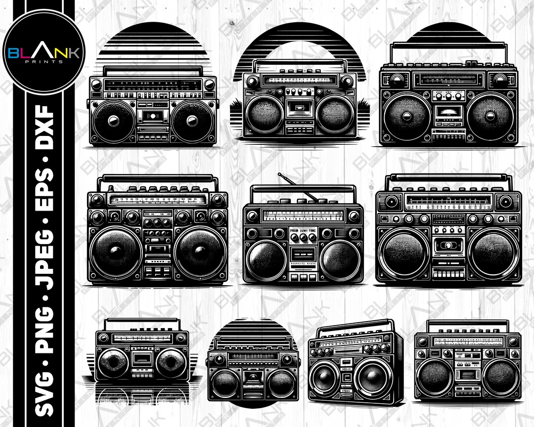 Vintage Boombox Bundle Svg Png Jpeg Eps Dxf Bundle Silhouette Cricut ...