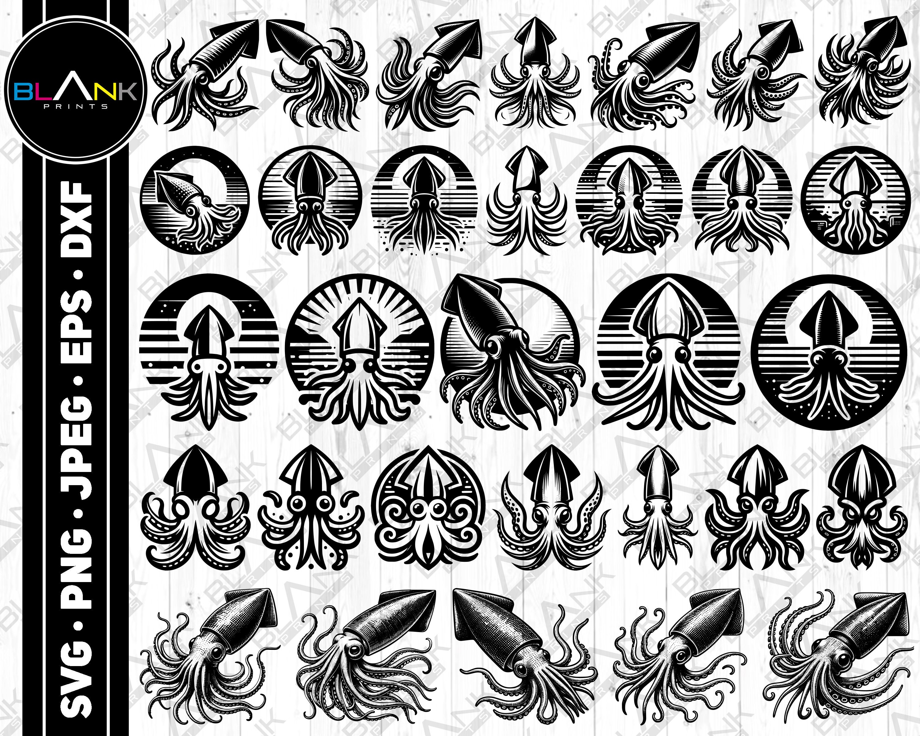 Squid Bundle Svg Png Jpeg Eps Dxf Bundle Silhouette Cricut Commercial ...