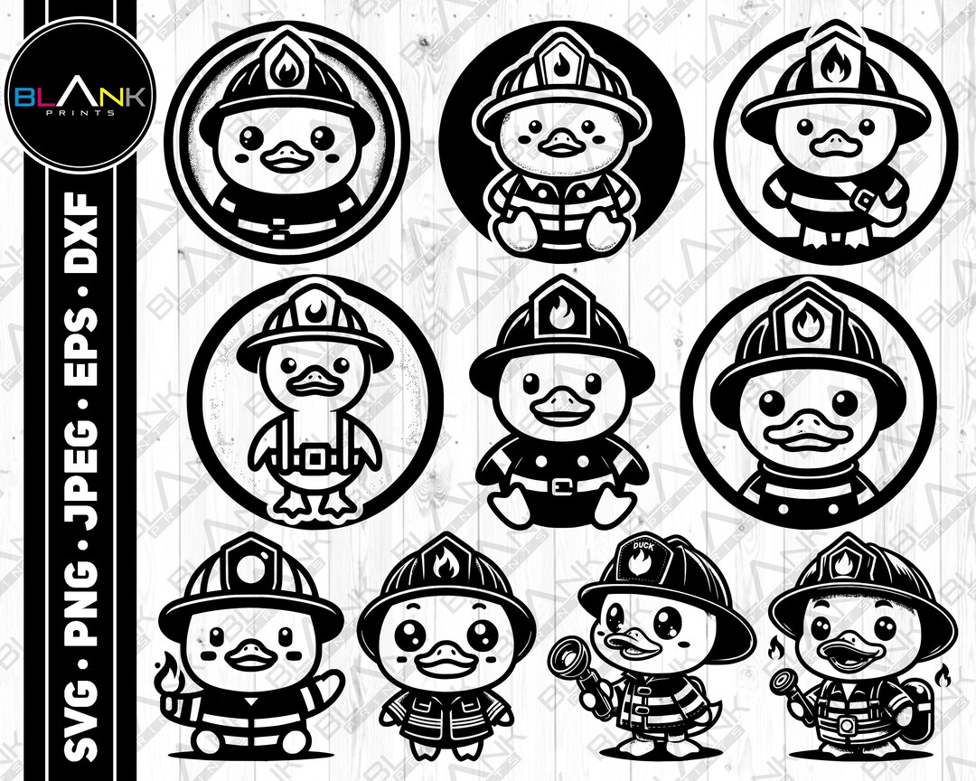 Duck Firefighter Bundle Svg Png Jpeg Eps Dxf Engrave Silhouette Clipart ...