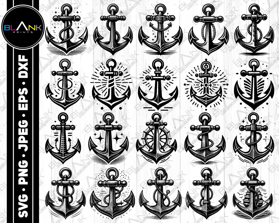 Anchor Bundle Svg Png Jpeg Eps Dxf Bundle Silhouette Cricut Commercial ...