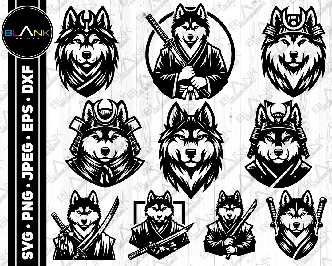 Samurai Husky Bundle Svg Png Jpeg Eps Dxf Bundle Silhouette Clipart ...