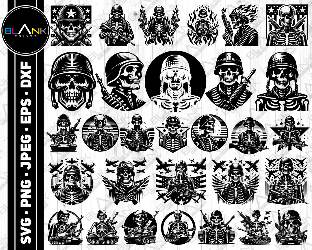 Skeleton Soldier Bundle Svg Png Jpeg Eps Dxf Bundle Silhouette Clipart ...