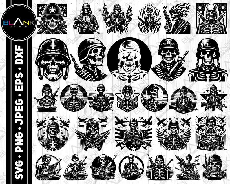 Skeleton Soldier Bundle Svg Png Jpeg Eps Dxf Bundle Silhouette Clipart ...