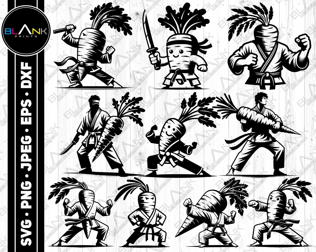 Carrot Karate Bundle Svg Png Jpeg Eps Dxf Bundle Silhouette Clipart ...