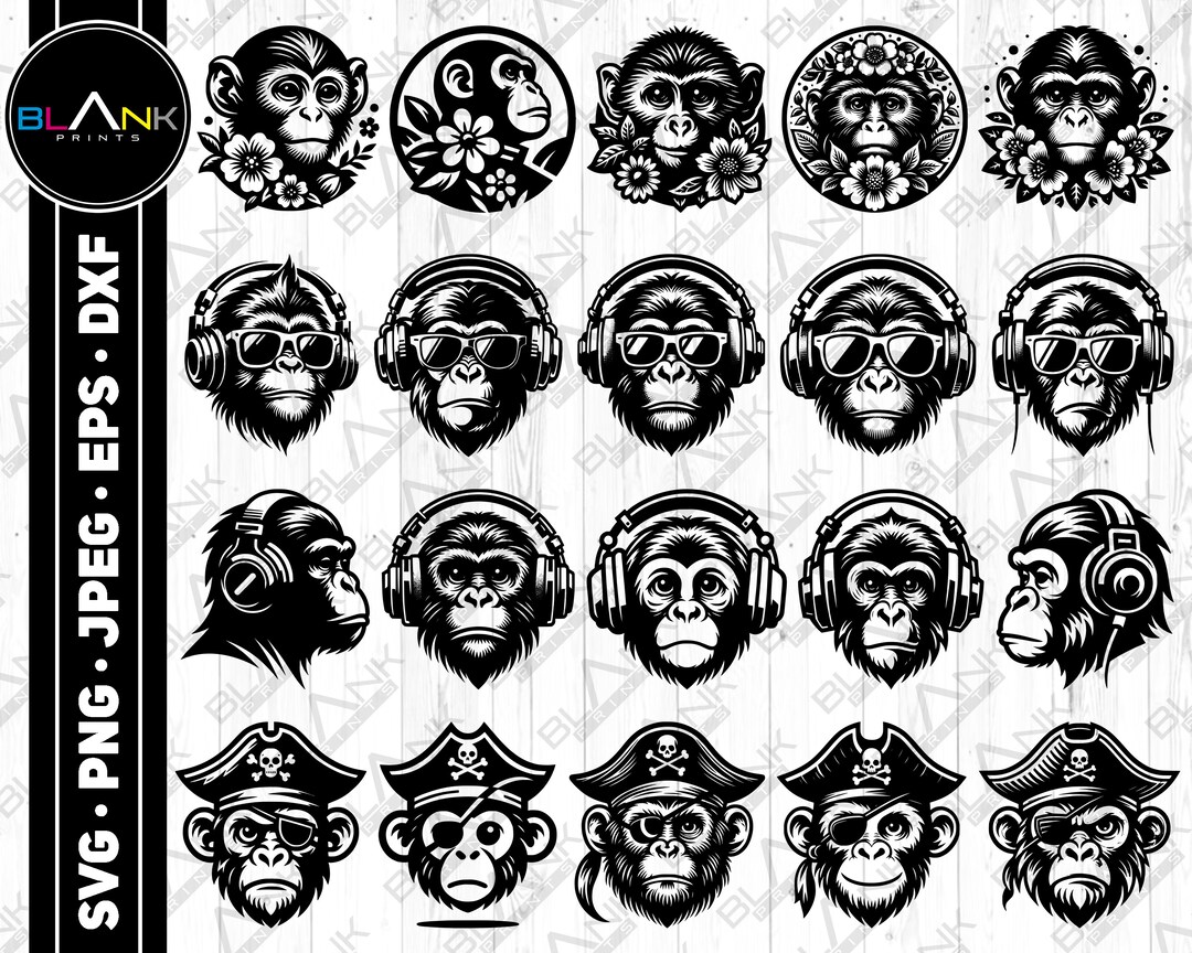 Monkey Bundle Svg Png Jpeg Eps Dxf Vector Bundle Silhouette Cricut ...