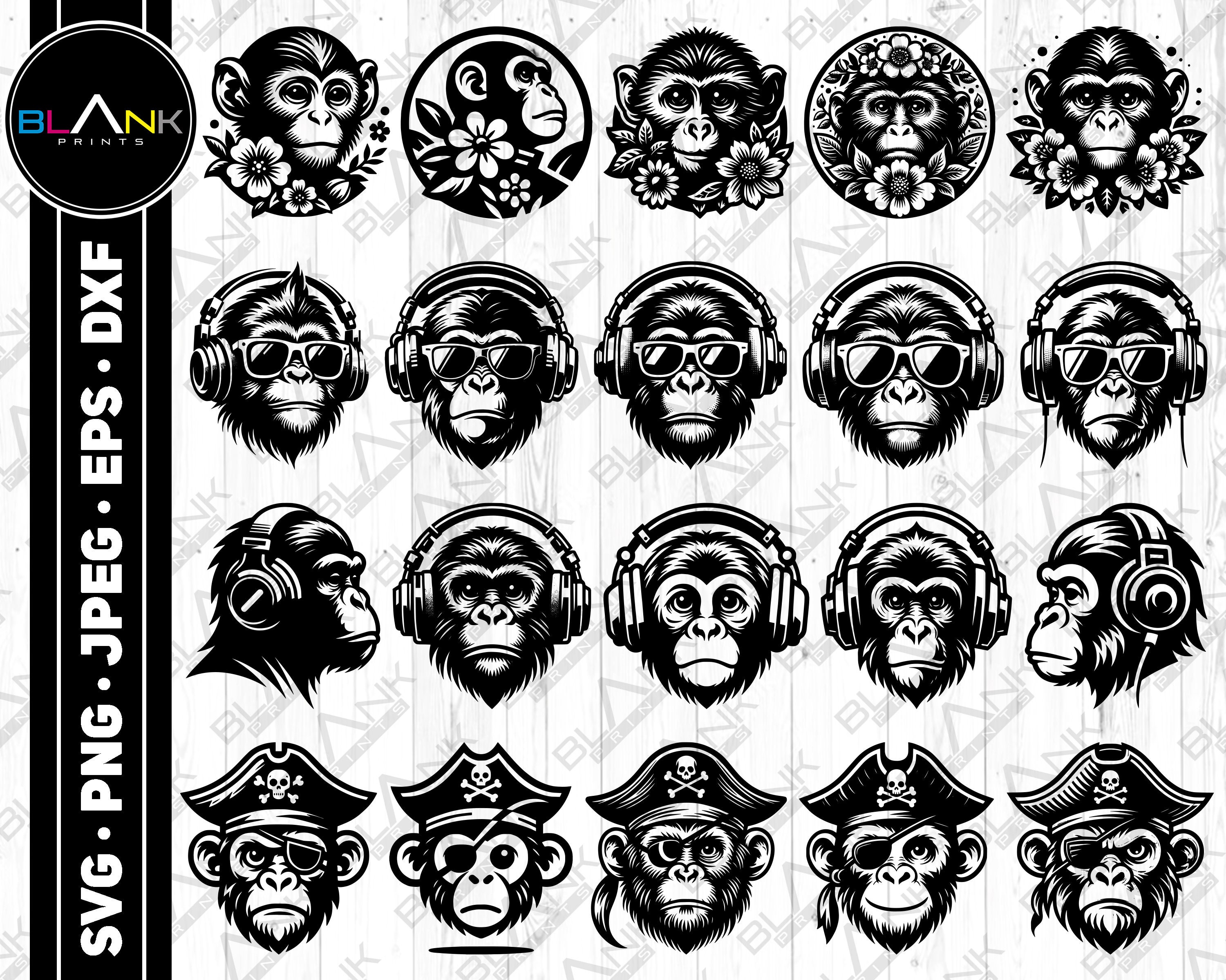Monkey Bundle Svg Png Jpeg Eps Dxf Vector Bundle Silhouette Cricut ...