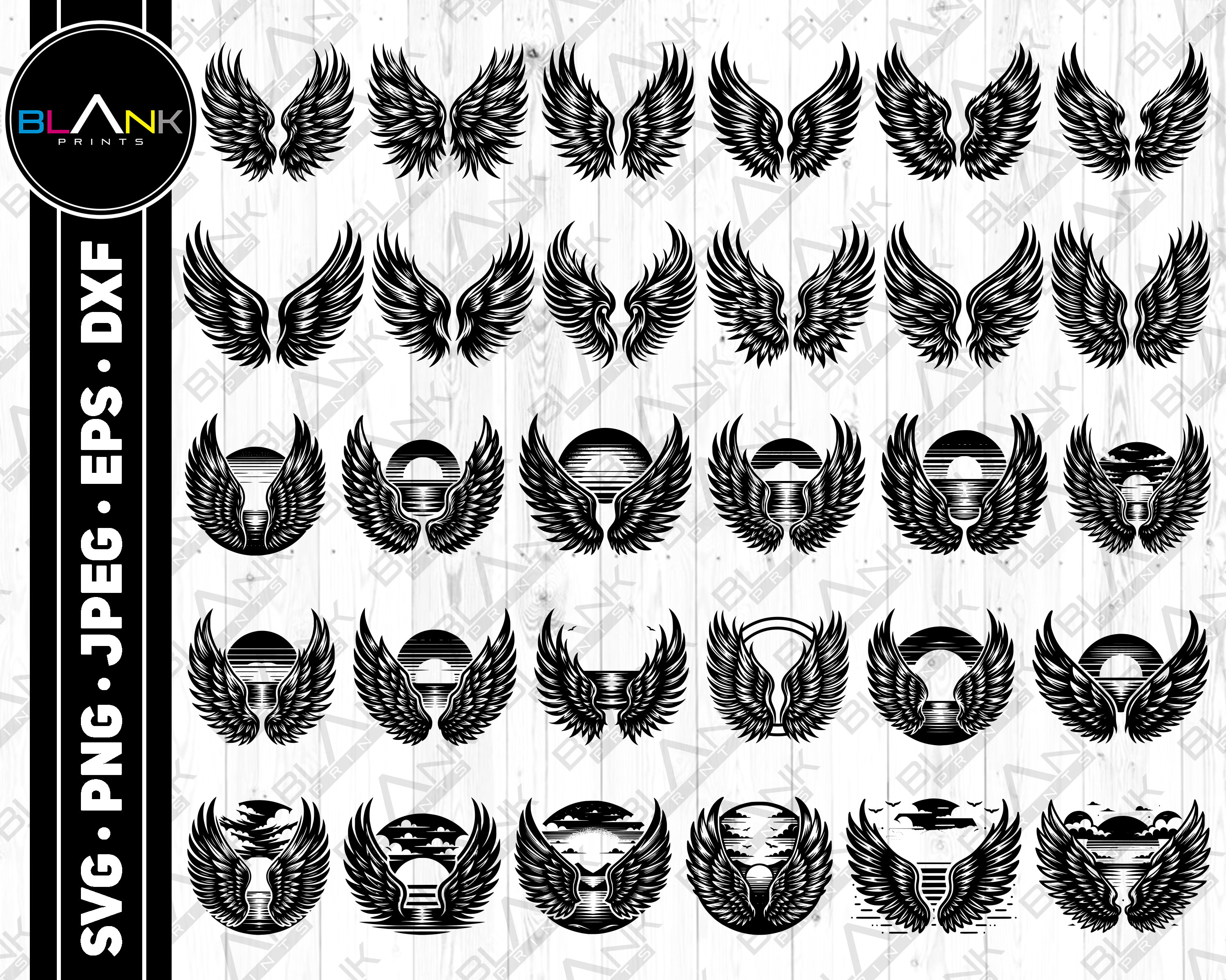 Wings Bundle Svg Png Jpeg Eps Dxf Bundle Silhouette Clipart Cricut ...
