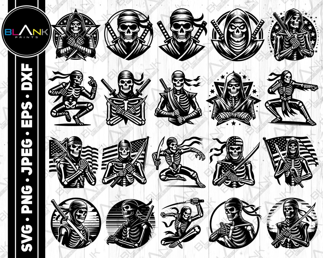Skeleton Ninja Bundle Svg Png Jpeg Eps Dxf Bundle Silhouette Clipart ...