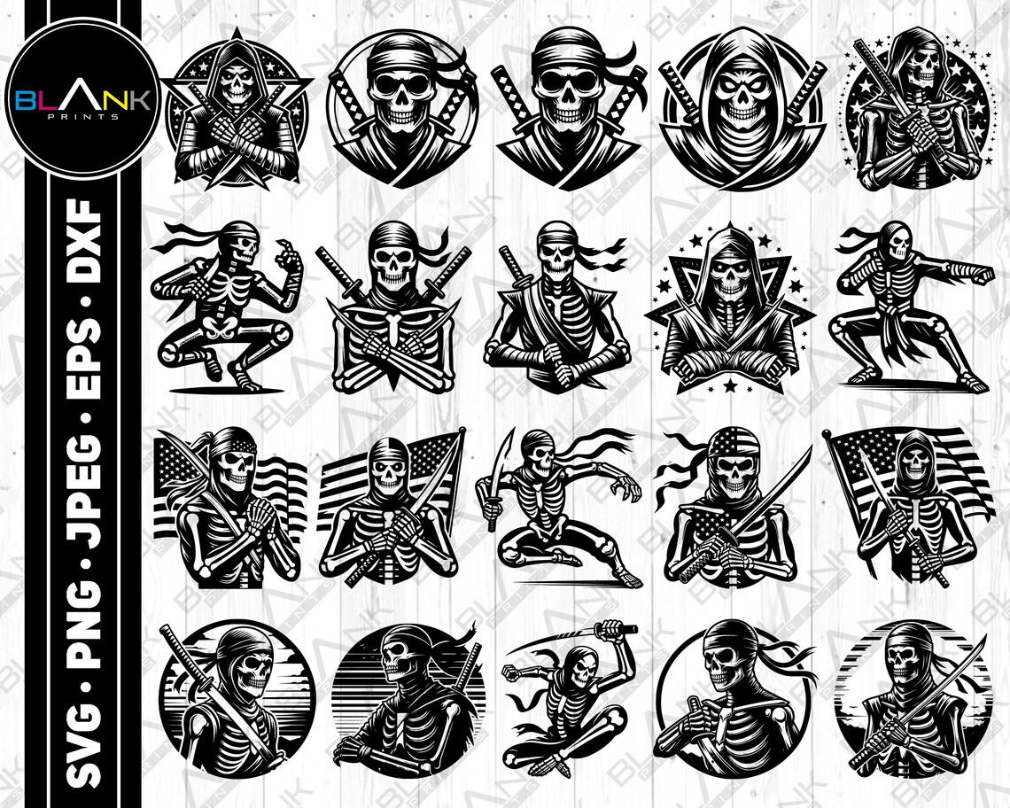 Skeleton Ninja Warrior Clipart Bundle (svg, Png, Jpg, Eps, Dxf) - Etsy