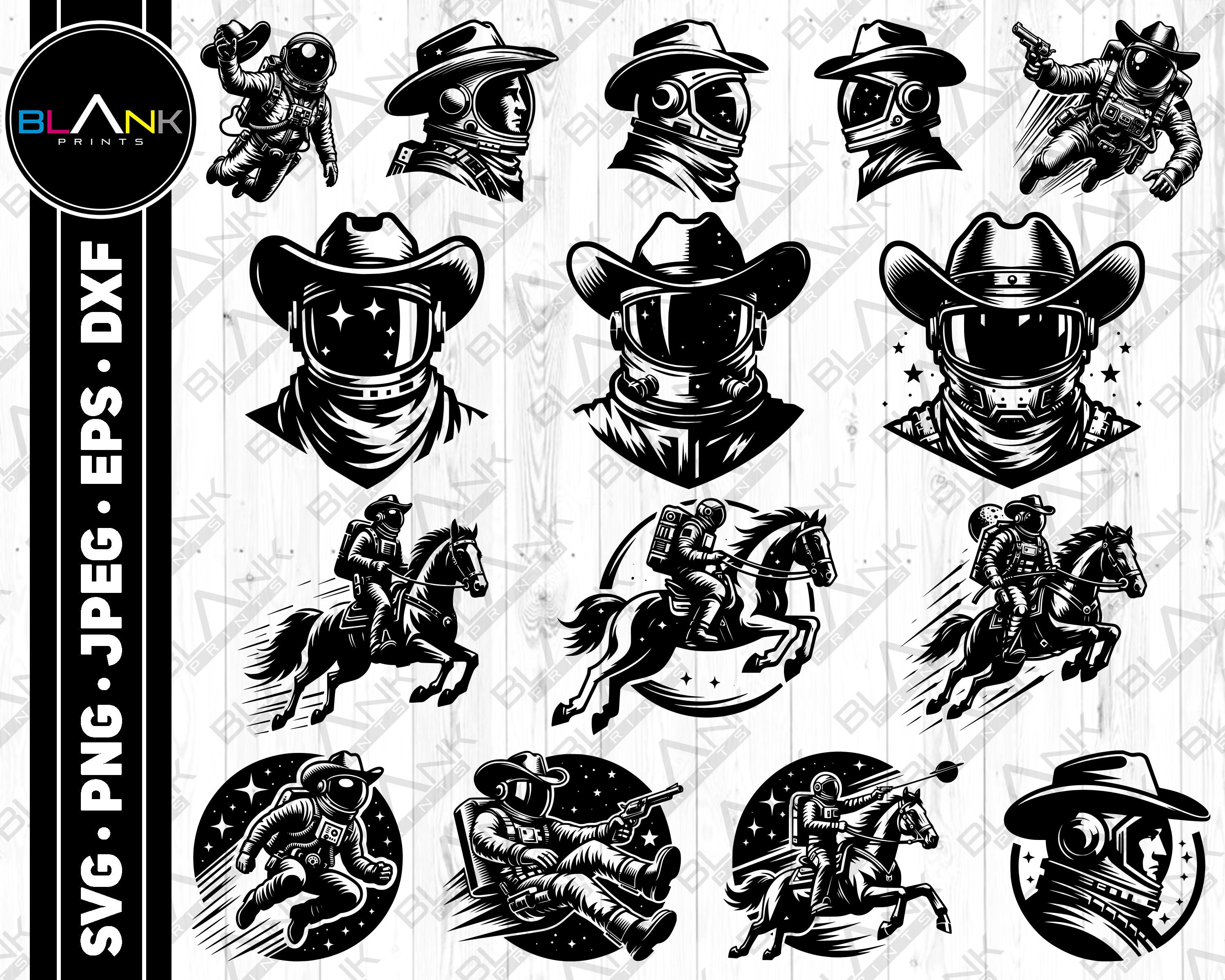 Astronaut Cowboy Bundle Svg Png Jpeg Eps Dxf Bundle Silhouette Clipart ...