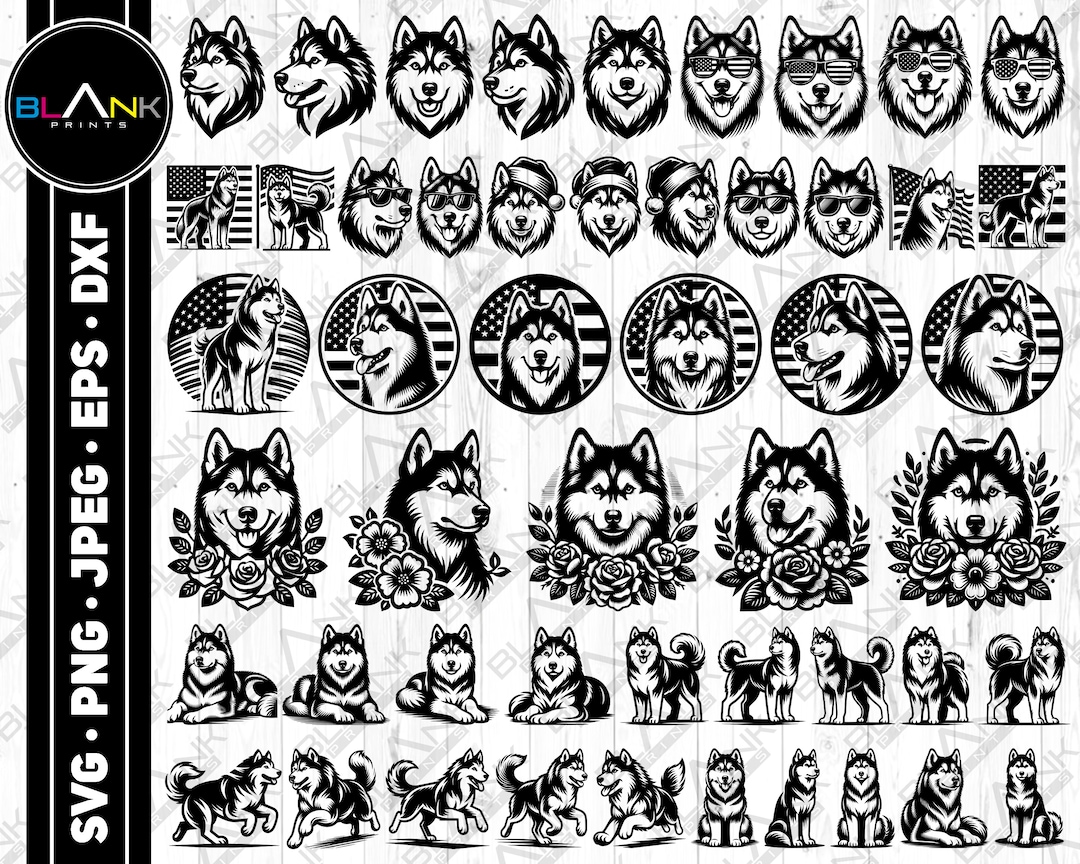 Siberian Husky Bundle Svg Png Jpeg Eps Dxf Bundle Silhouette Cricut ...