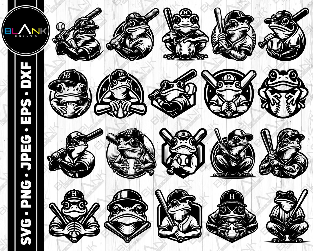 Frog Baseball Bundle Svg Png Jpeg Eps Dxf Bundle Silhouette Cricut ...