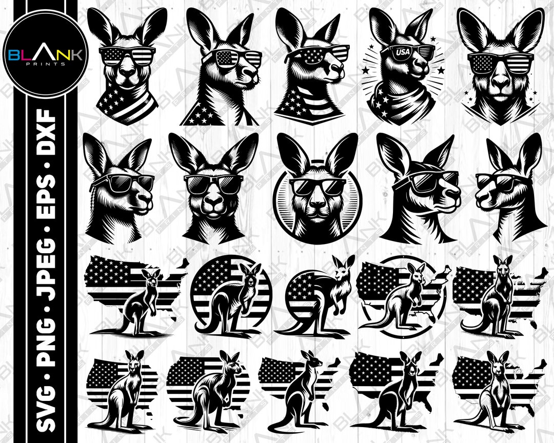Kangaroo Bundle Svg Png Jpeg Eps Dxf Vector Bundle Silhouette Cricut ...