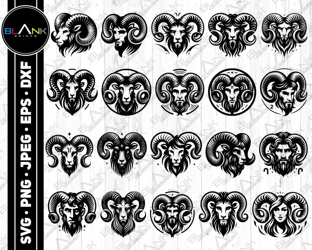 Aries Zodiac Sign Bundle Svg Png Jpeg Eps Dxf Bundle Silhouette Clipart ...