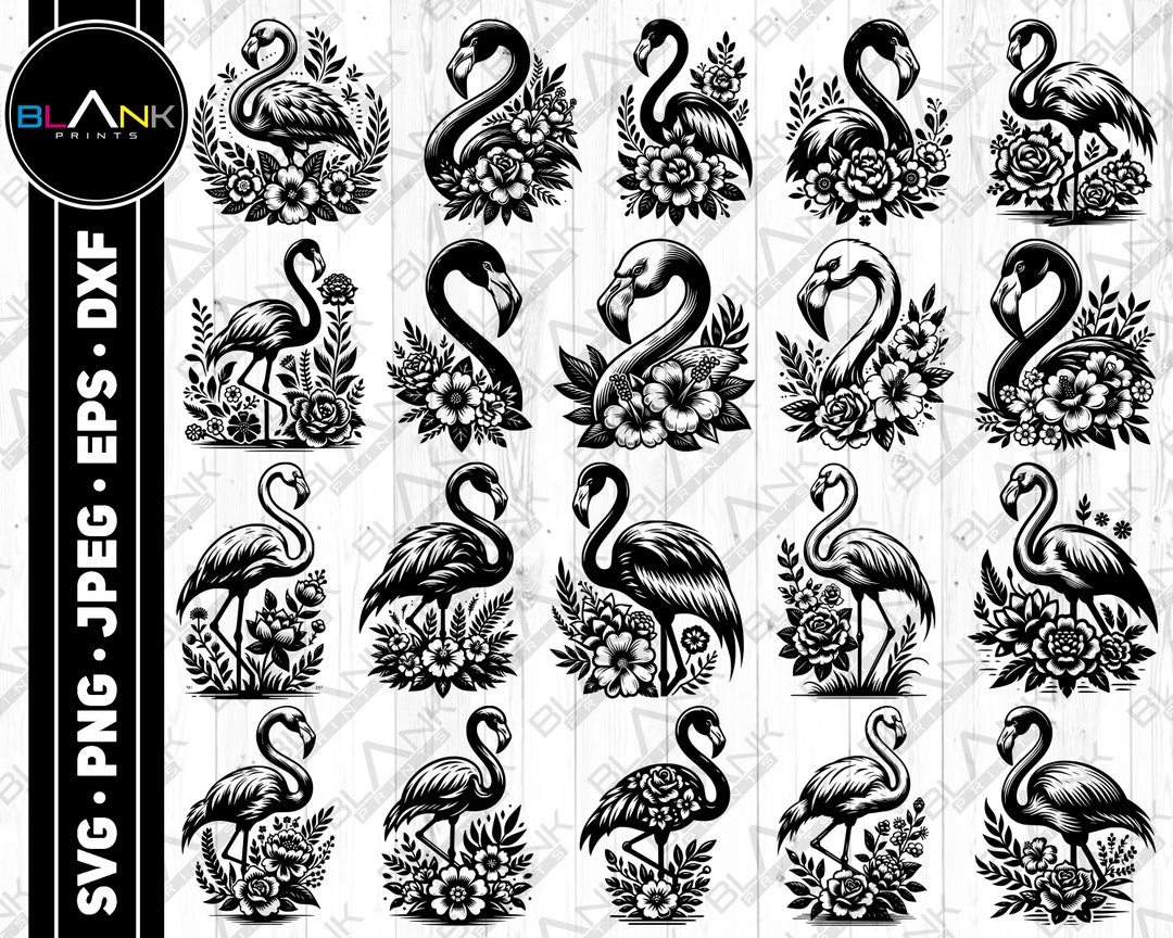 Flamingo SVG Bundle: Floral Clipart, Cricut Vector (digital Download ...
