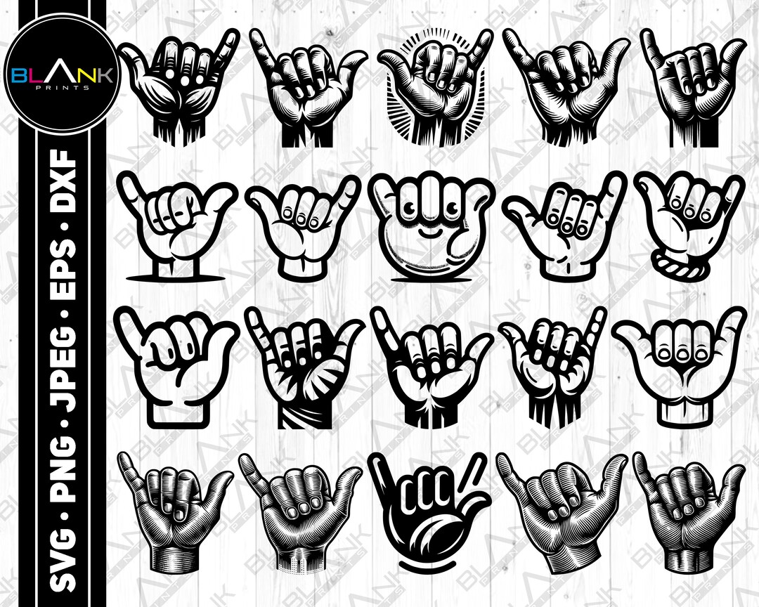 Shaka Hand Bundle Svg Png Jpeg Eps Dxf Vector Bundle Silhouette Cricut ...