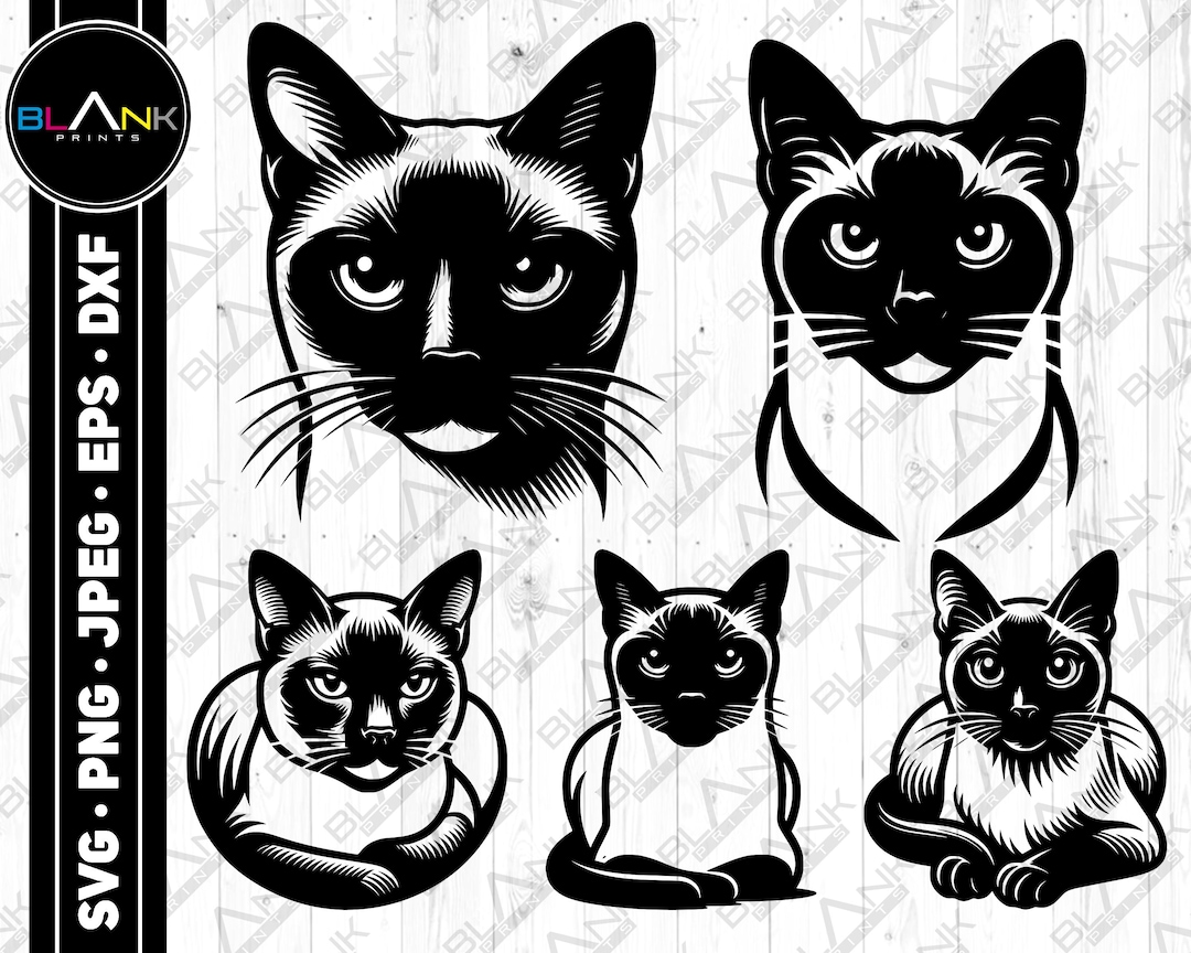 Siamese Cat Bundle Svg Png Jpeg Eps Dxf Engrave Silhouette Clipart ...