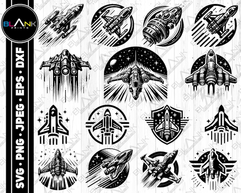 Paquete de nave espacial svg png jpeg eps dxf paquete silueta cricut ...