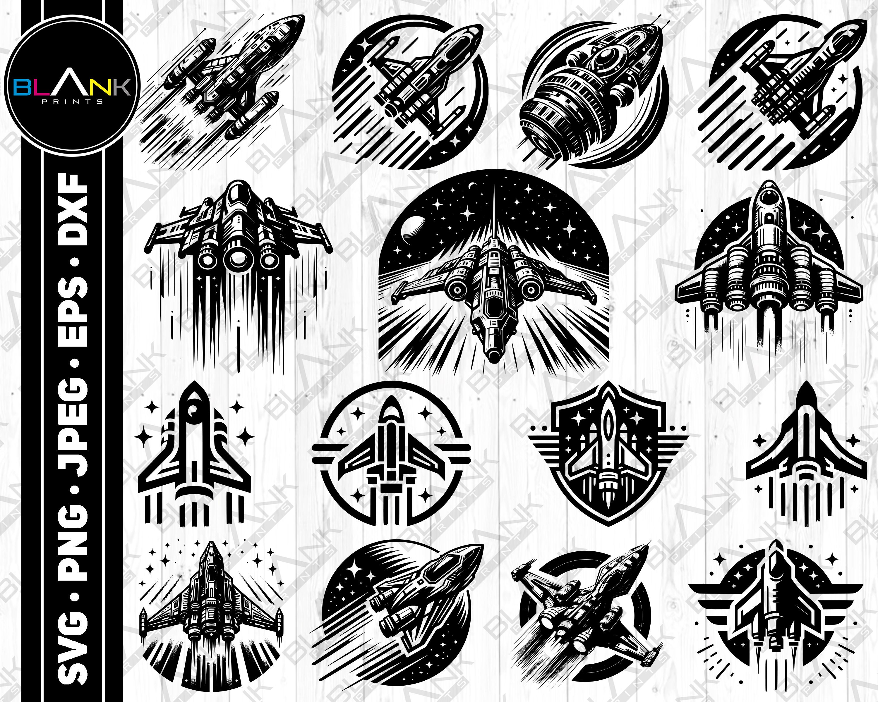 Space Ship Bundle Svg Png Jpeg Eps Dxf Bundle Silhouette Cricut ...