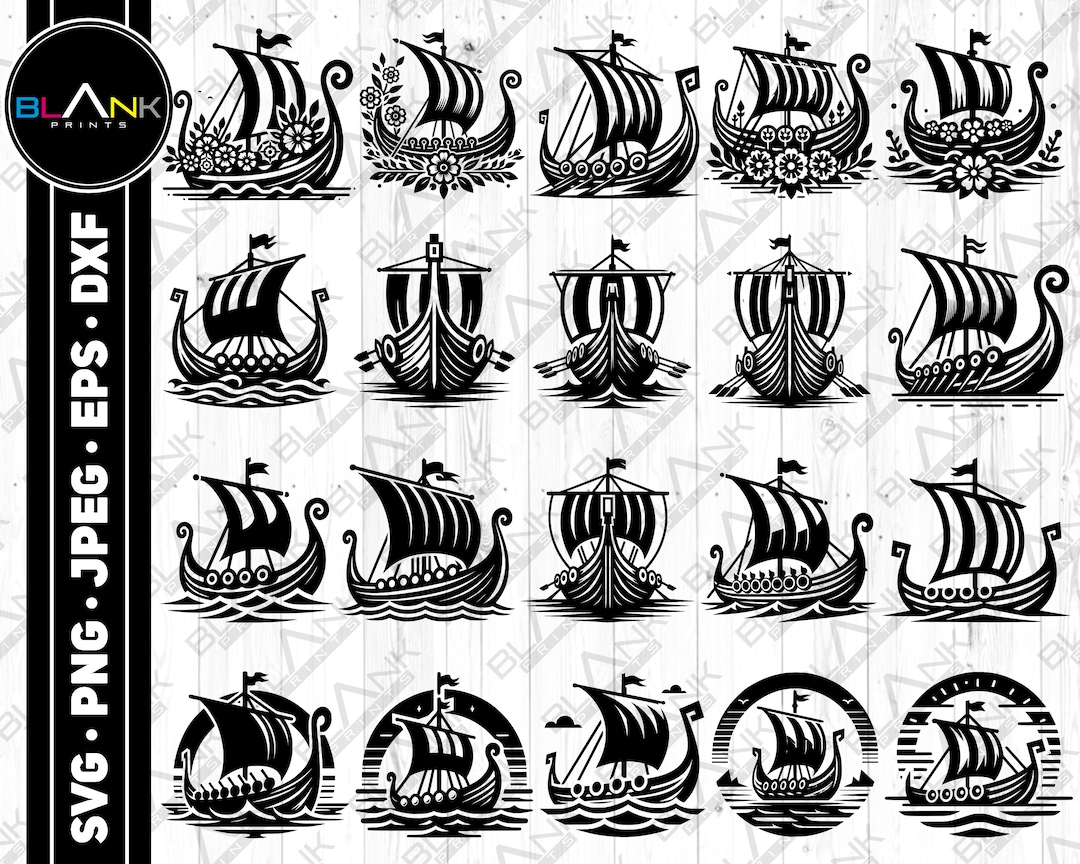 Viking Ship Clipart Bundle, Vector Silhouette (svg, Png, Jpg, Eps, Dxf ...