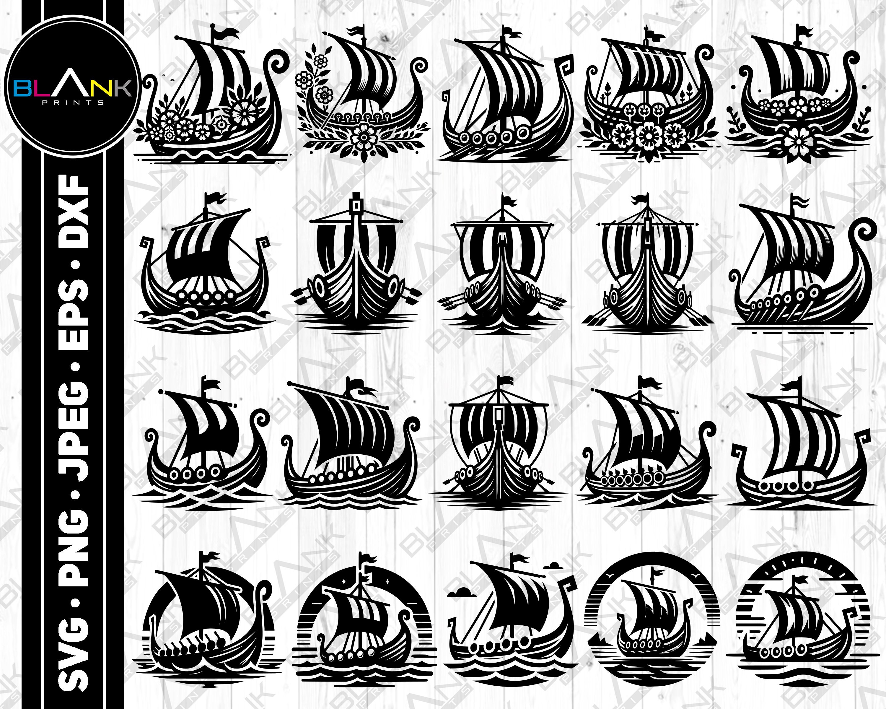 Viking Ship Bundle Svg Png Jpeg Eps Dxf Bundle Silhouette Clipart ...