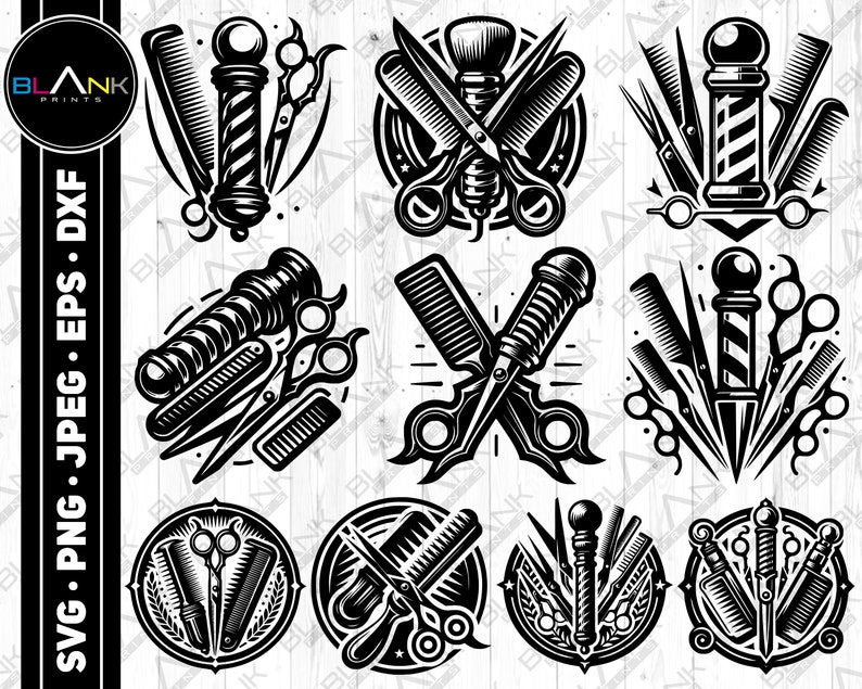 Paquete de barbero svg png jpeg eps dxf paquete silueta clipart cricut ...