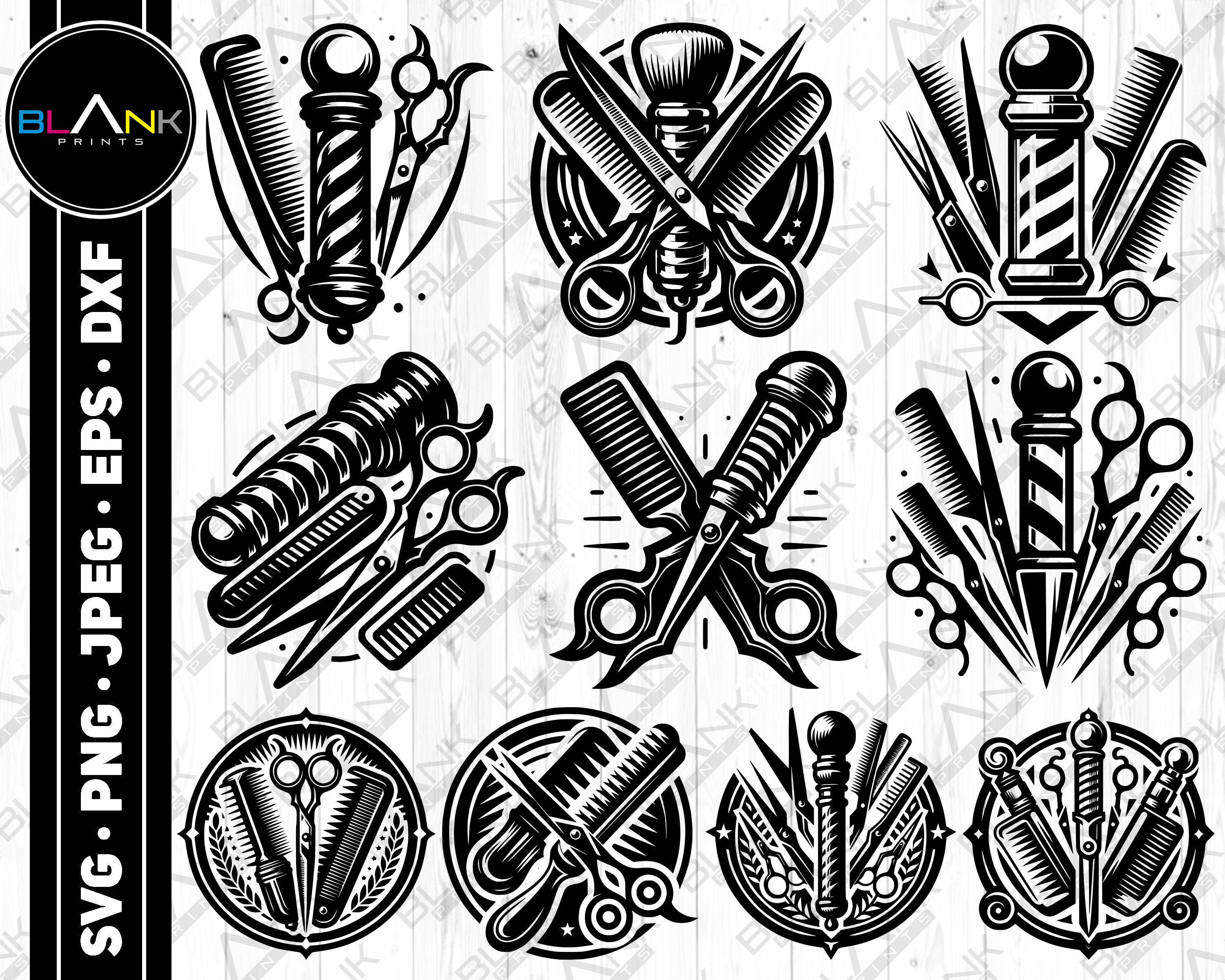 Barber Emblem SVG Bundle: Scissor, Razor, Barbershop Clipart (digital ...