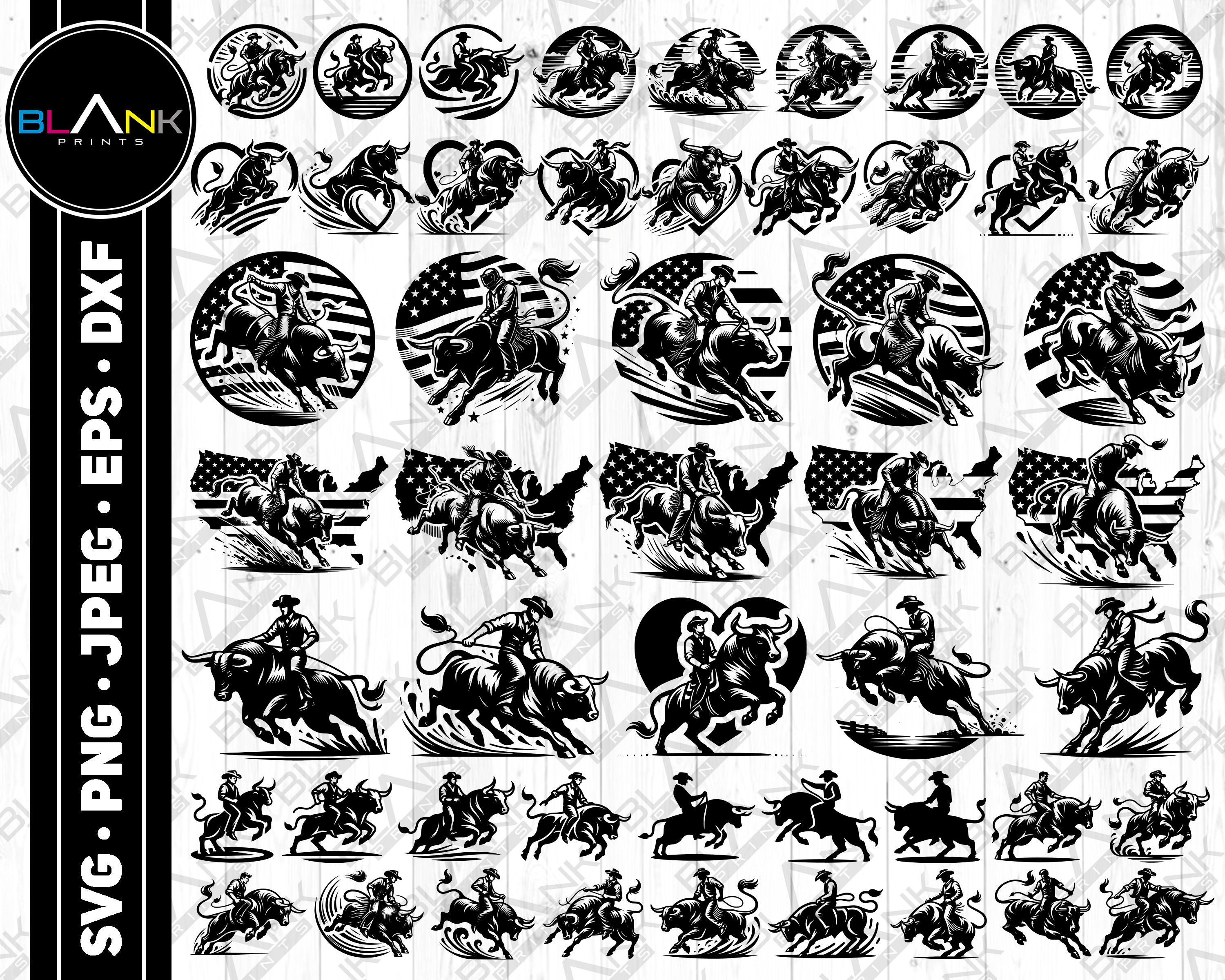Bull Riding Bundle Svg Png Jpeg Eps Dxf Bundle Silhouette Cricut ...