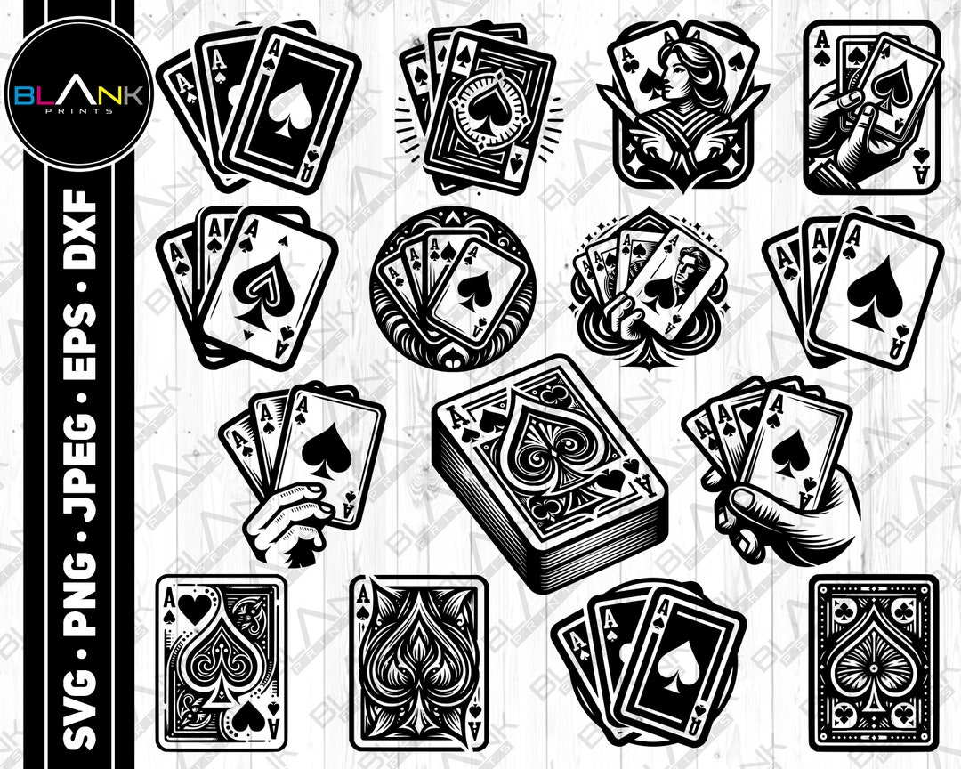 Paquete de cartas de juego svg png jpeg eps dxf paquete silueta clipart ...