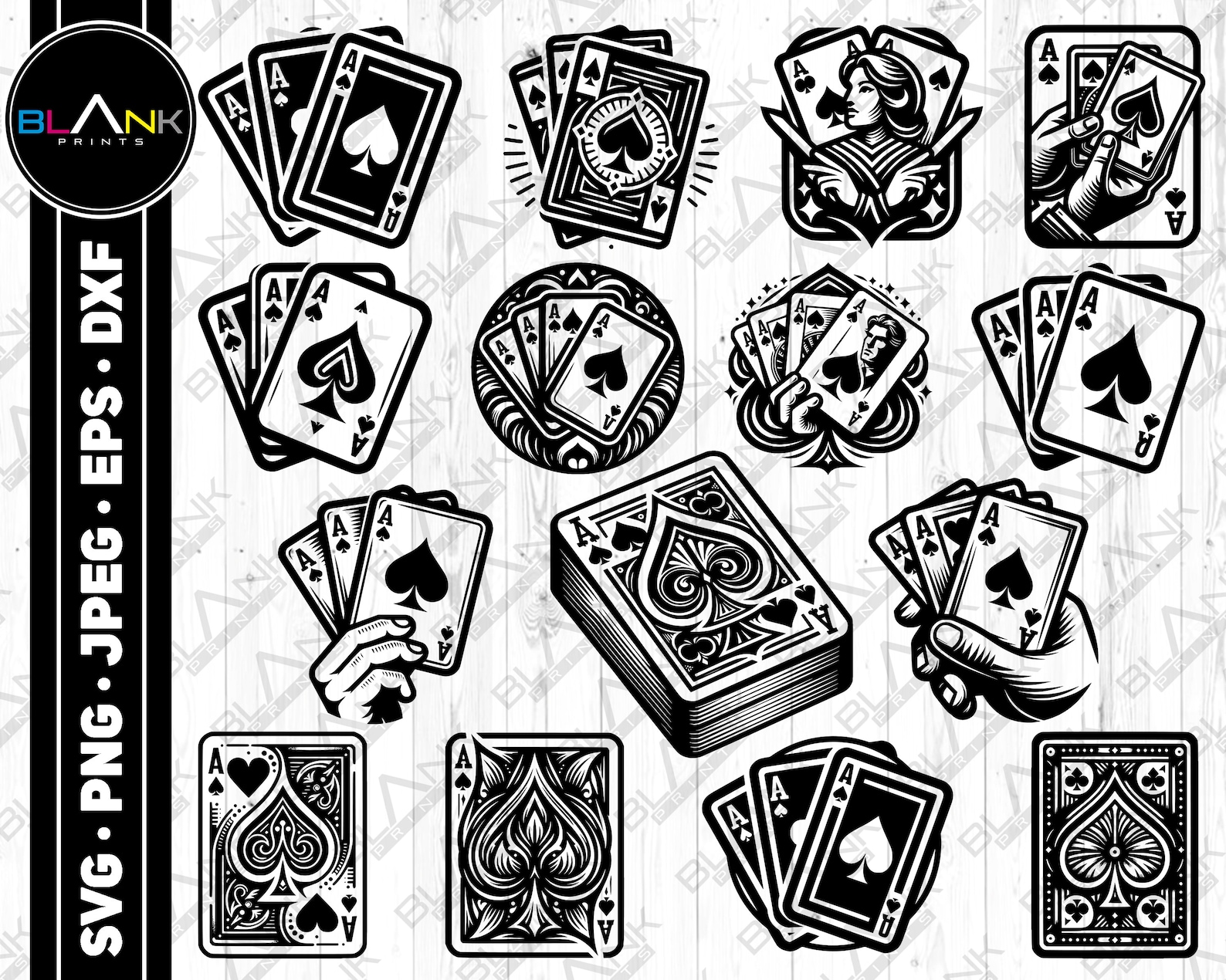 Playing Cards Bundle Svg Png Jpeg Eps Dxf Bundle Silhouette Clipart ...