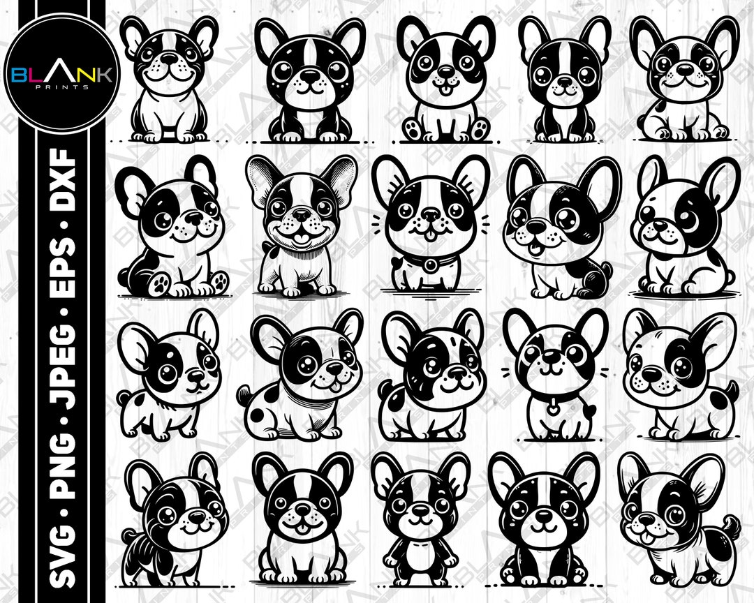 Cute French Bulldog Bundle Svg Png Jpeg Eps Dxf Bundle Silhouette ...