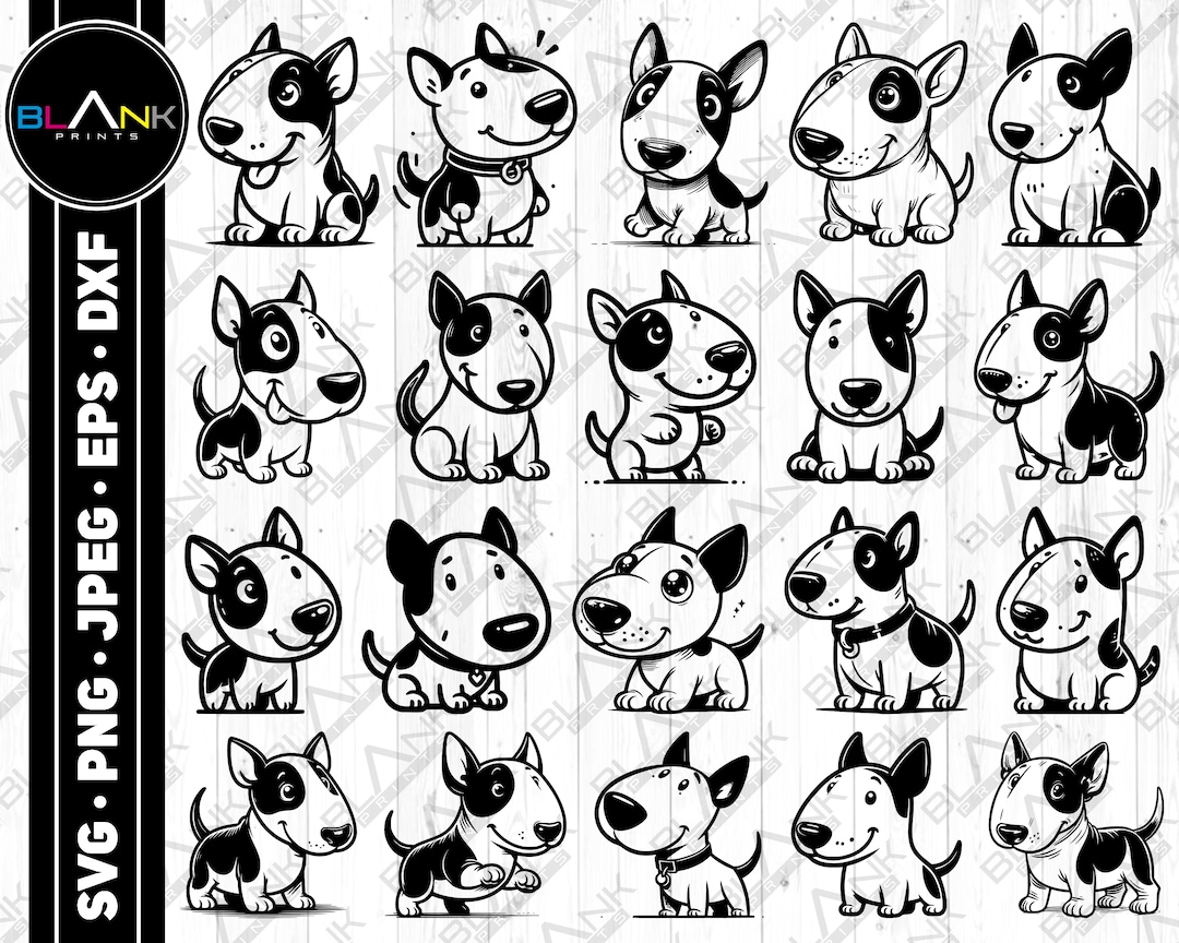 Cute Bull Terrier Bundle Svg Png Jpeg Eps Dxf Bundle Silhouette Clipart ...