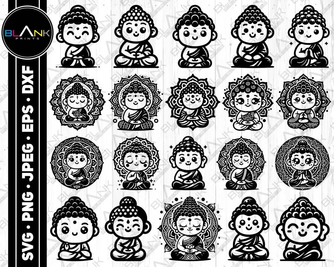 Cute Buddha Bundle Svg Png Jpeg Eps Dxf Bundle Silhouette Clipart ...