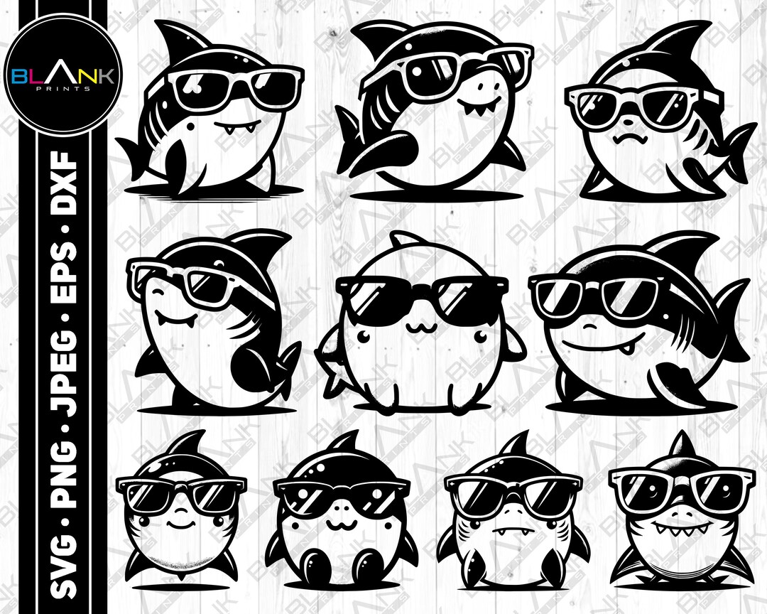 Cute Shark Bundle Svg Png Jpeg Eps Dxf Bundle Silhouette Clipart Cricut Vector Commercial Use ...