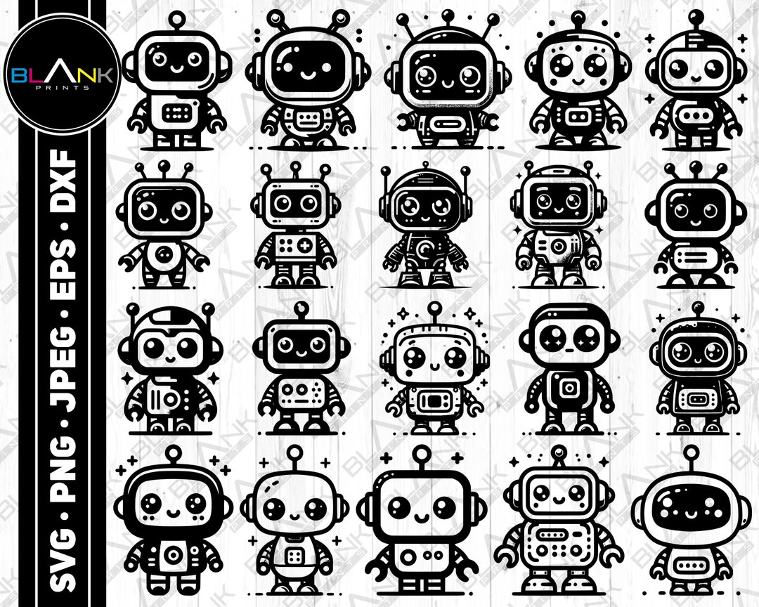 Cute Robot Bundle Svg Png Jpeg Eps Dxf Bundle Silhouette Cricut Clipart ...