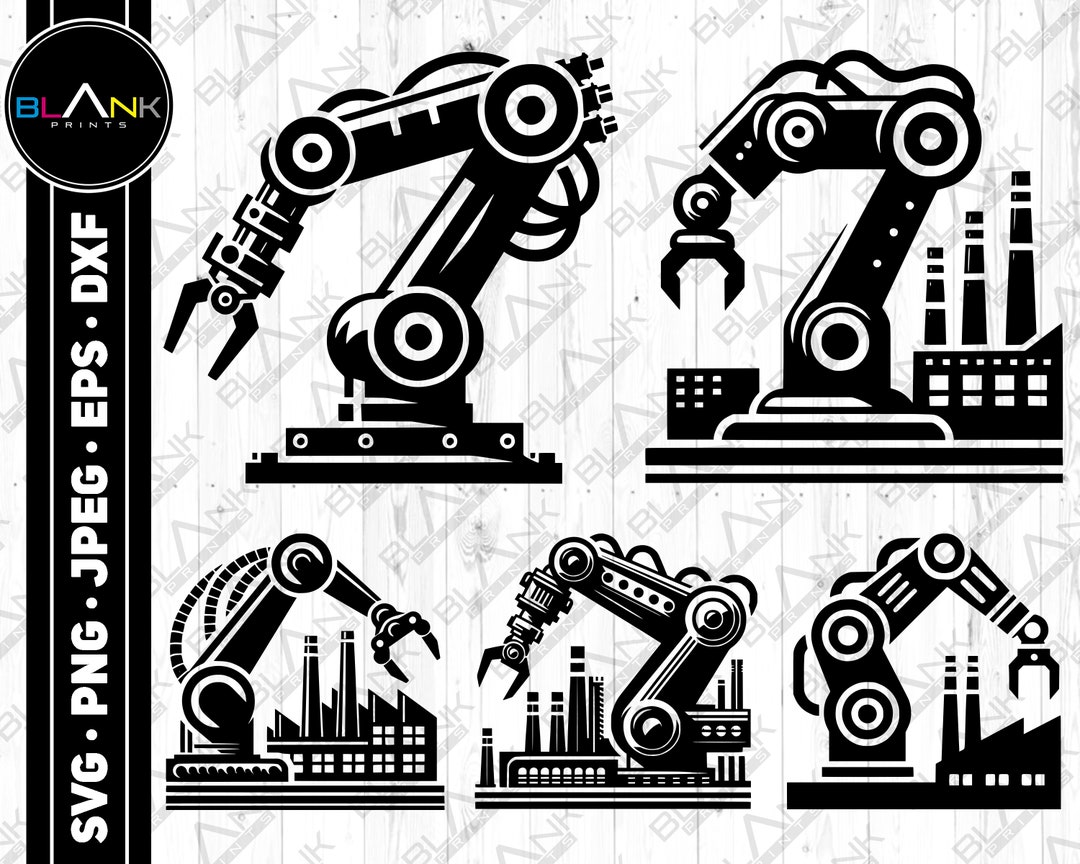 Factory Robot Arm Bundle Svg Png Jpeg Eps Dxf Bundle Silhouette Clipart ...
