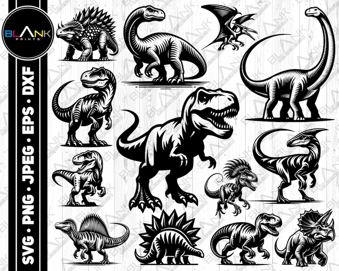 Dinosaur Vector Bundle: T-rex, Silhouette (svg, Png, Jpg, Eps, Dxf) - Etsy